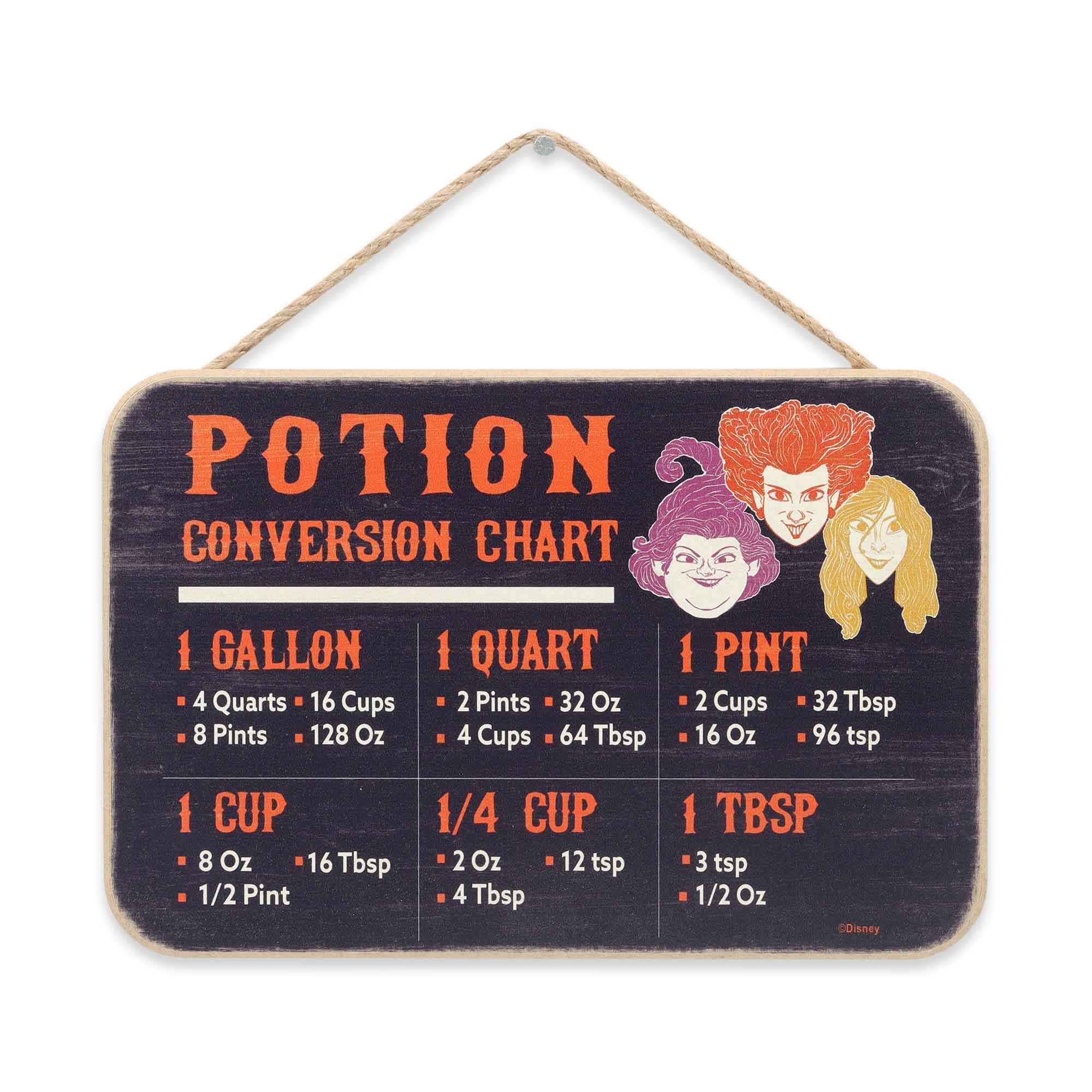 Disney Hocus Pocus Potion Conversion Chart Hanging Wood Wall Decor ...